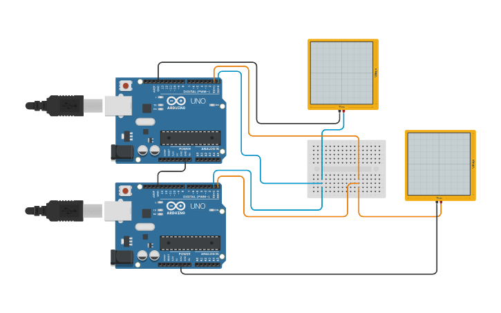 Circuit design Copy of Activity 4. Serial communication with Arduinos - Tinkercad