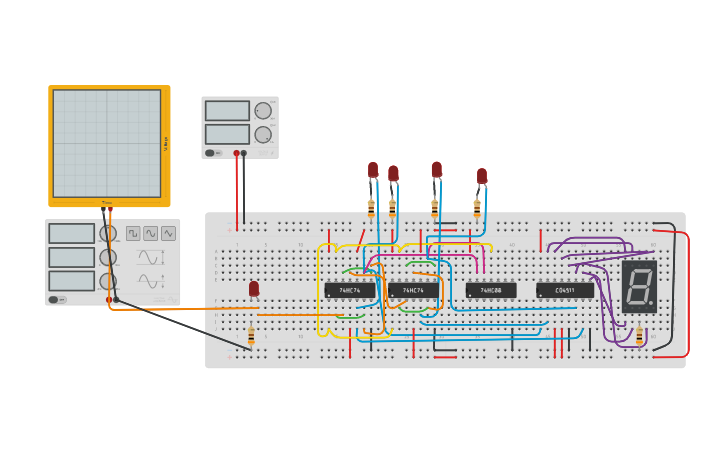 Circuit design BCD counter using D flip flop - Tinkercad