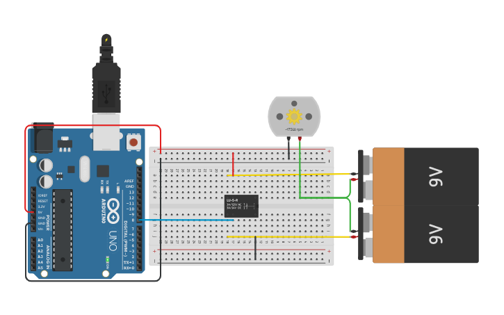 Circuit design CW & CCW DC-motor using Relay - Tinkercad