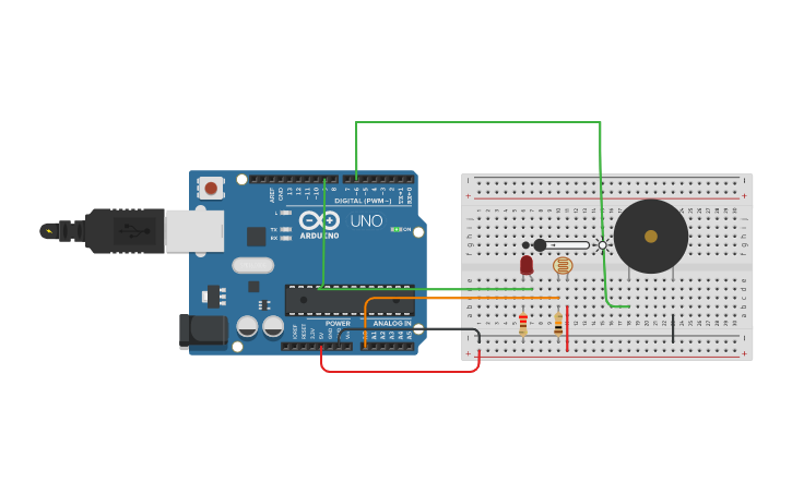 Circuit design Sensor com led e som | Tinkercad