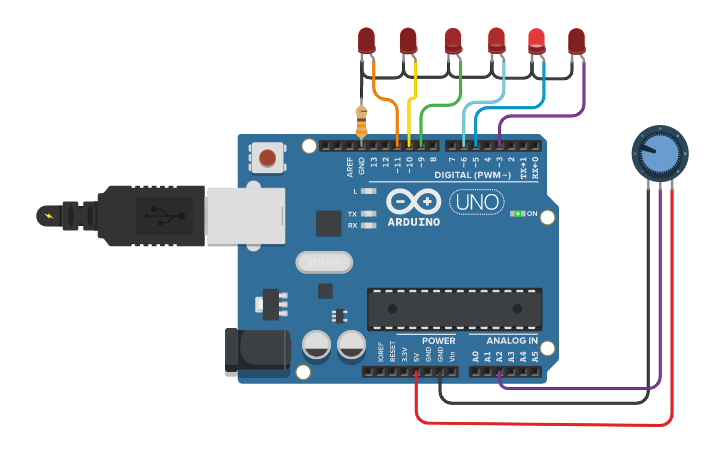 Uci Led Control Using Potentiometer Tinkercad Simulat