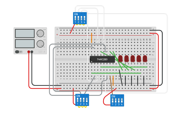 Circuit design 4-Bit Parallel Adder - Tinkercad