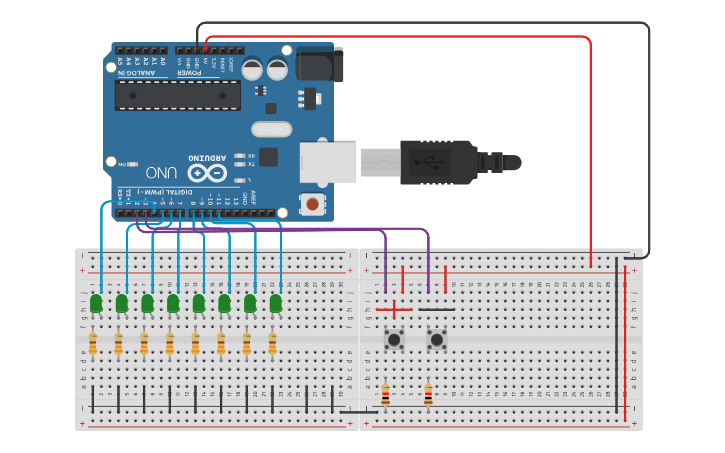 Circuit design CONTADOR ASCENDENTE Y DESCENDENTE - Tinkercad