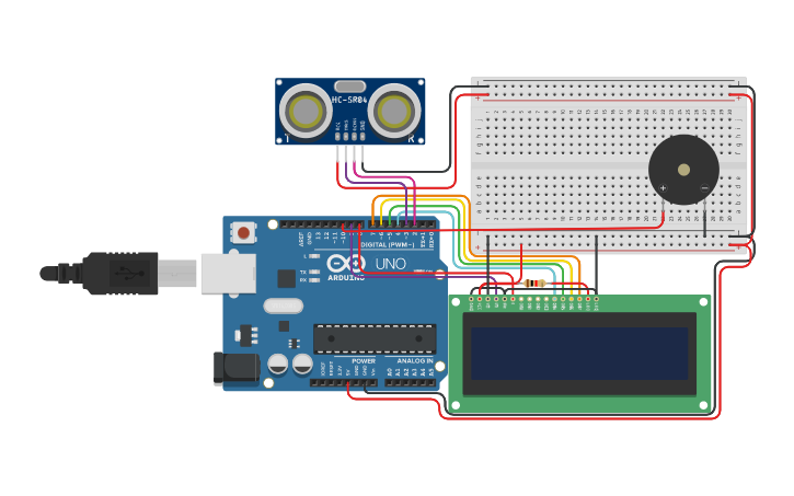 Circuit Design Sensor Ultrasonico Tinkercad