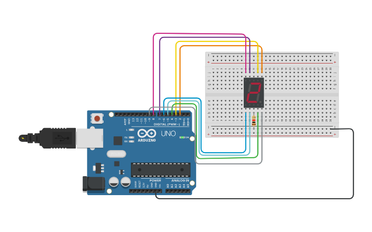 Circuit design Seven Segments Cathode Sekuro | Tinkercad