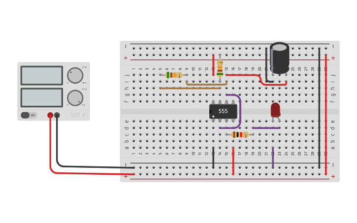 Circuit design 555 Timer IC in Astable Mode - Tinkercad
