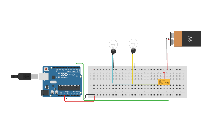 Circuit design Relay DPDT - Tinkercad