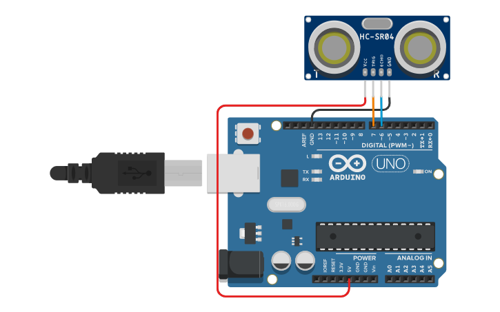 Circuit design Ultrasonic Sensor - Tinkercad