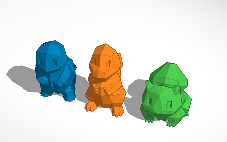 3D design Squirtle, Charmander, and Bulbasaur - Tinkercad