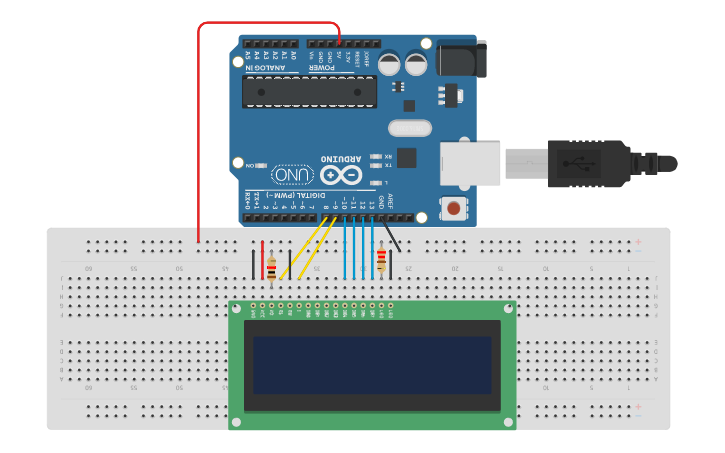 Circuit design Arduino Uno LCD 2x16 display sample - Tinkercad Circuit design Arduino Uno LCD 2x16 display sample - Tinkercad