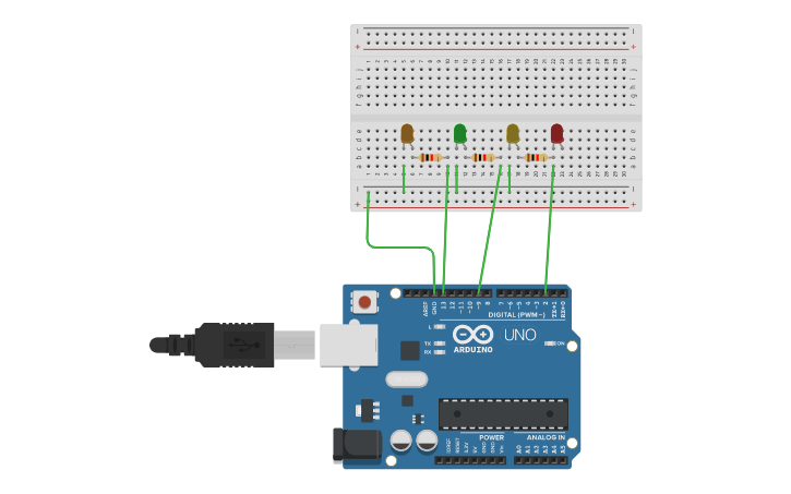 Circuit design 4 LED Pattern - Tinkercad