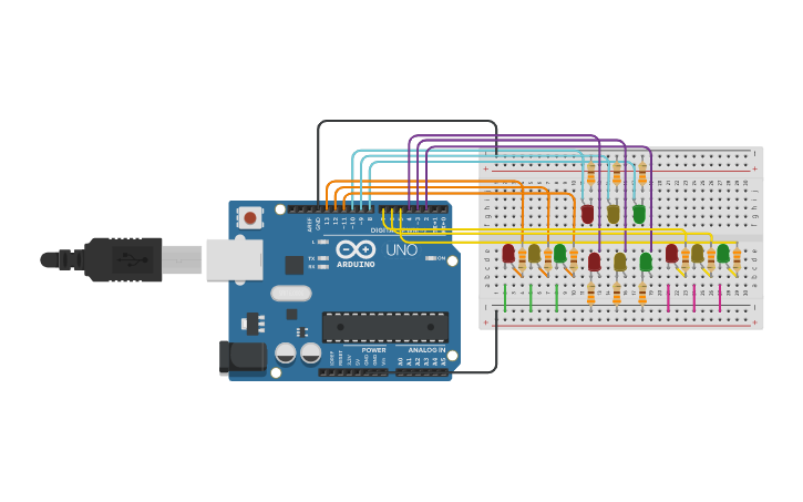 Circuit design Traffic Light Intersection - Tinkercad