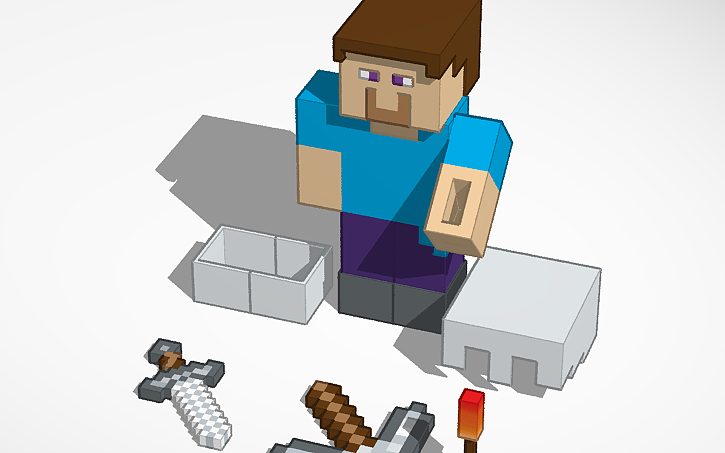 3D design Minecraft Steve and his Tools - Tinkercad