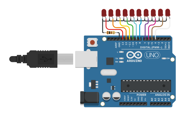 Circuit design RUNNING LED (2 MODE) - Tinkercad