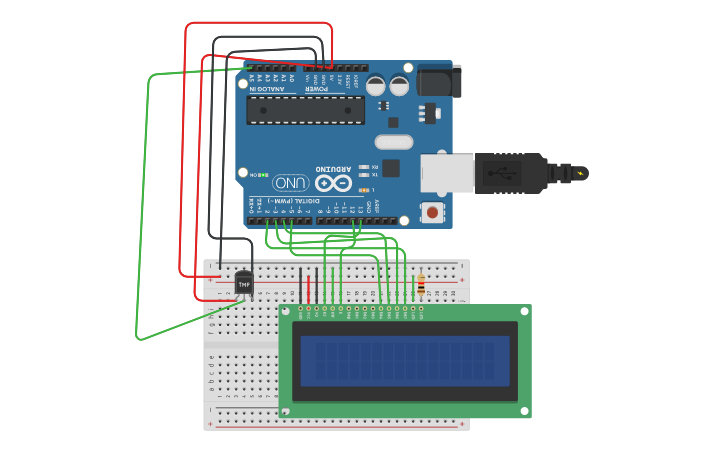Circuit Design Датчик температуры экран Tinkercad