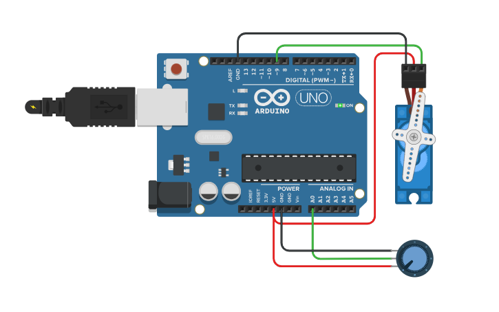 Circuit design Semana 12 ejercicio 02 Controlador manual de un servomotor - Tinkercad