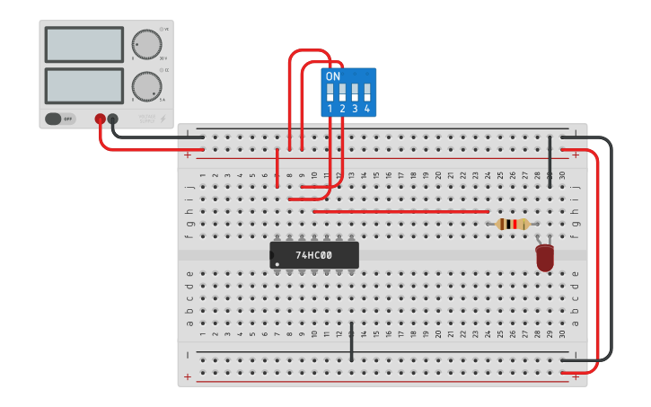 Circuit design NOT gate Using NAND Gate - Tinkercad Circuit design NOT gate Using NAND Gate - Tinkercad