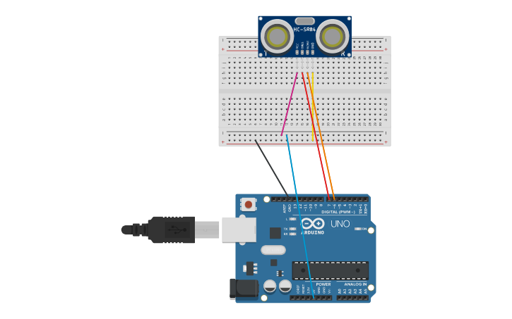 Circuit design Ultrasonic Sensor - Tinkercad