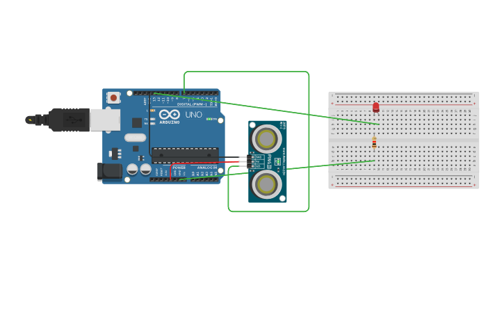 Circuit design Ultrasonic sensor - Tinkercad