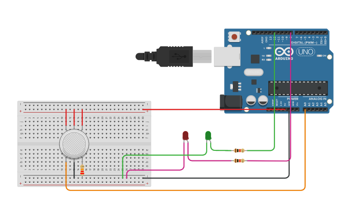 Circuit design Smoke Sensor - Tinkercad