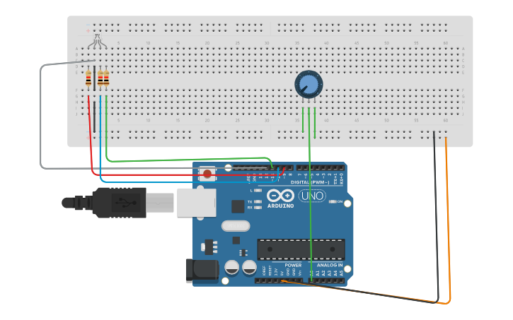Circuit design Encendido de led RGB con un potenciador - Tinkercad
