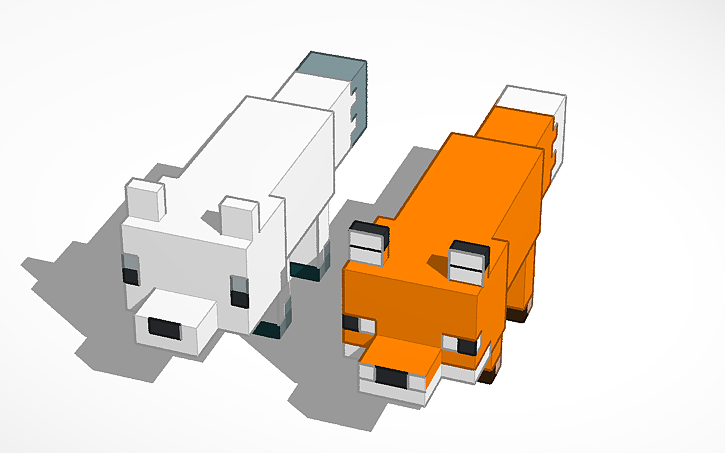 3D design Minecraft fox and arctic fox - Tinkercad