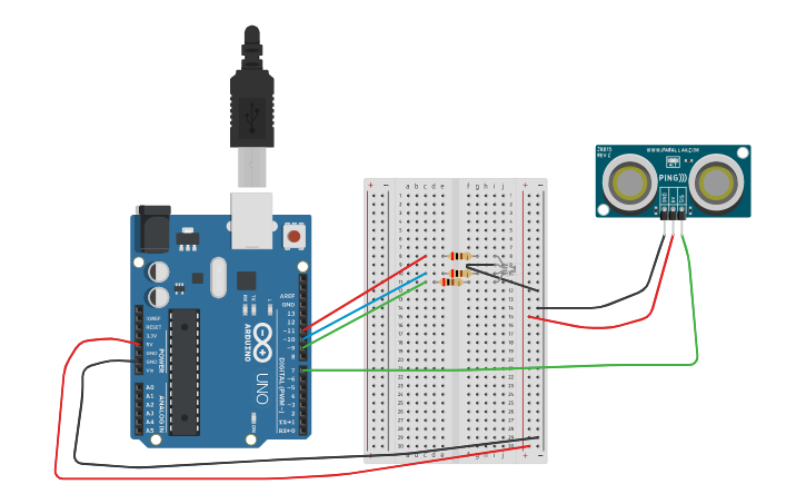 Circuit design ULTRASONIC SENSOR - Tinkercad