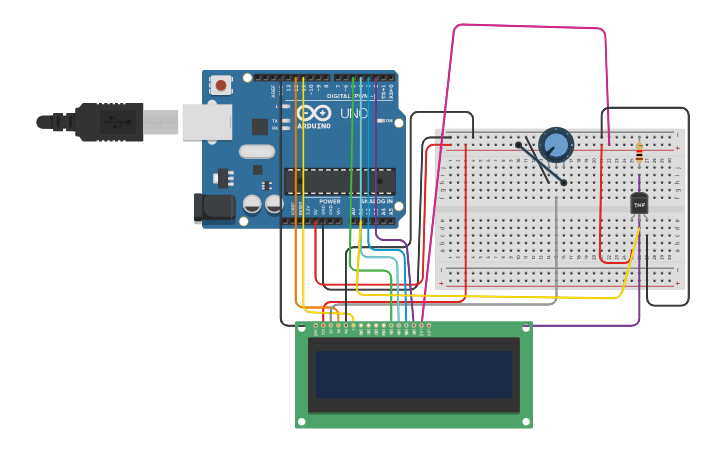 Circuit design Temp sensor with lcd - Tinkercad