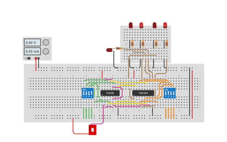 Circuit design 4 Bit Adder/Subtractor | Tinkercad