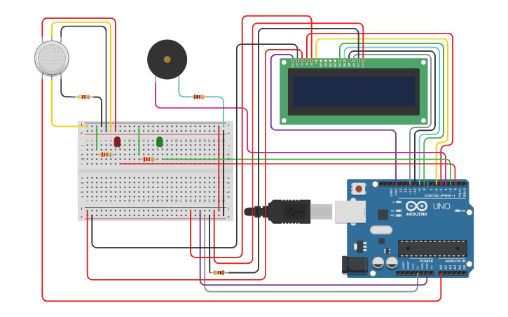 Circuit design ALARM PENDETEKSI GAS | Tinkercad
