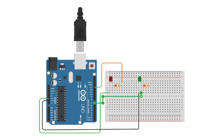 Circuit design Pisca Pisca com 2 leds - Tinkercad