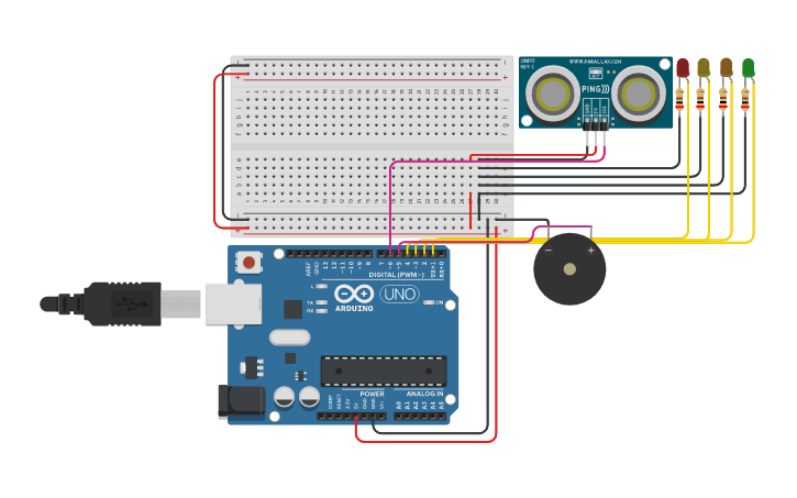 Circuit design ultrasonic sensor - Tinkercad