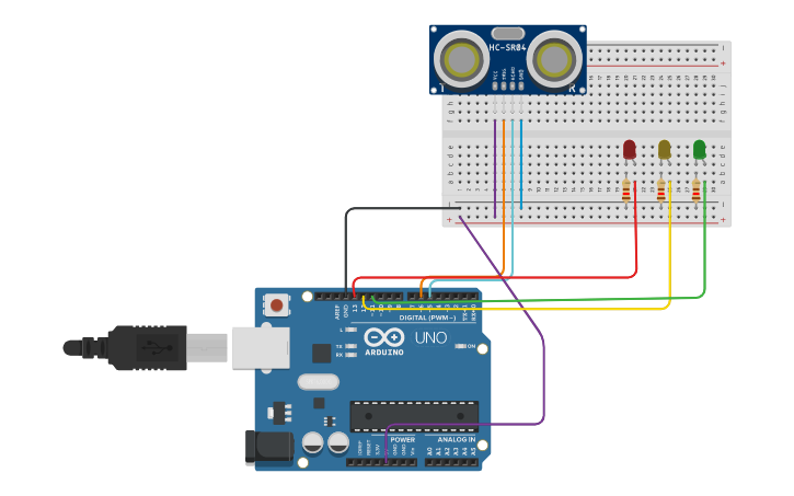Circuit design sensor de distancia | Tinkercad
