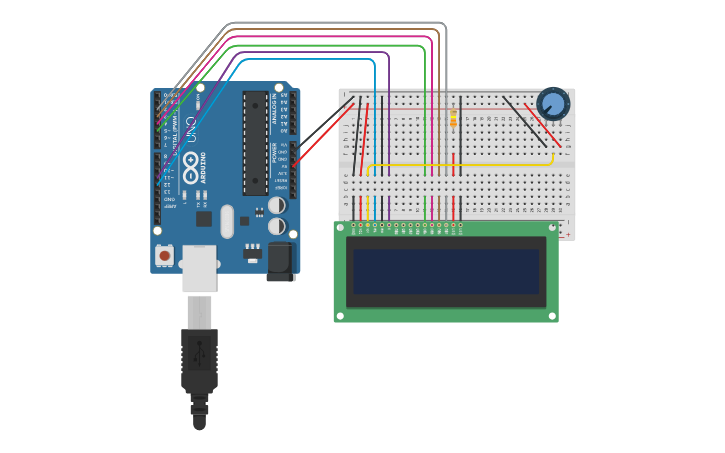 Circuit design Display LCD com Arduino e potenciometro - Tinkercad