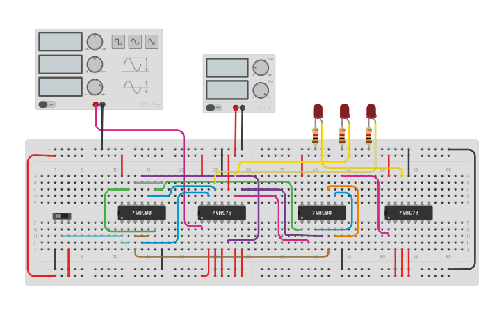 Circuit design 3-Bit Counter | Tinkercad
