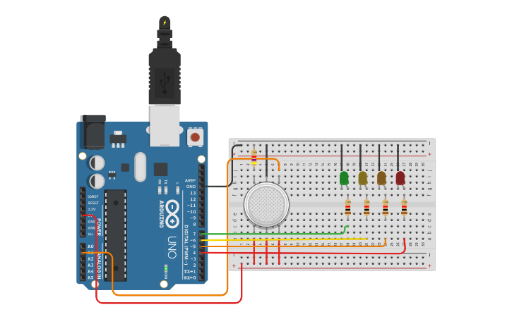 Circuit design Copy of Gas-sensor - Tinkercad