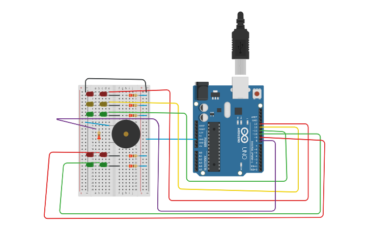 Circuit design Semáforo Buzzer - Tinkercad