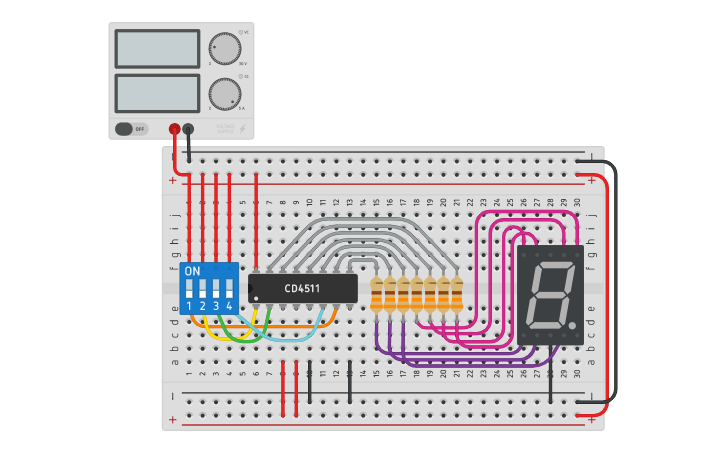 Circuit design modulo-7 - Tinkercad