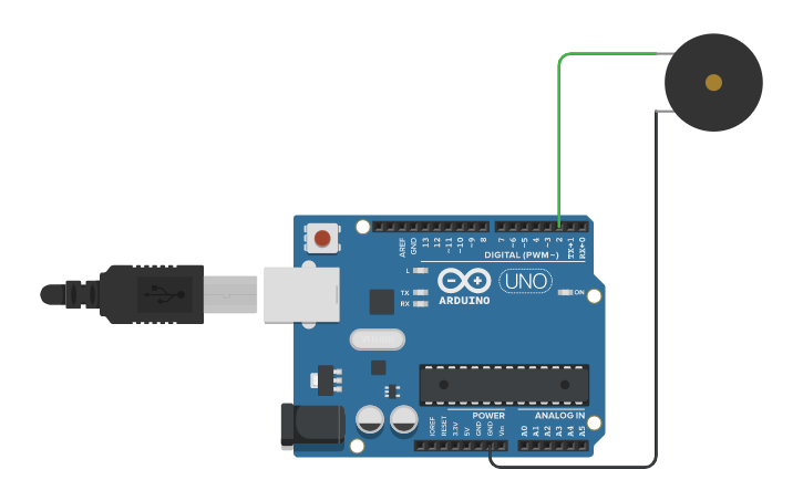 Circuit design 17. Alarme com sonorizador piezo - Tinkercad