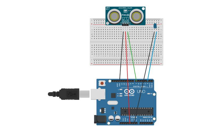 Circuit design Ultra sonic sensor - Tinkercad