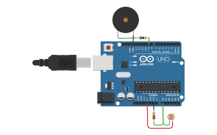 Circuit design 3a Light Theremin_arduino | Tinkercad