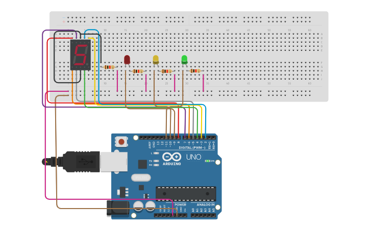 Circuit Design Traffic Light With Count Down Series Tinkercad