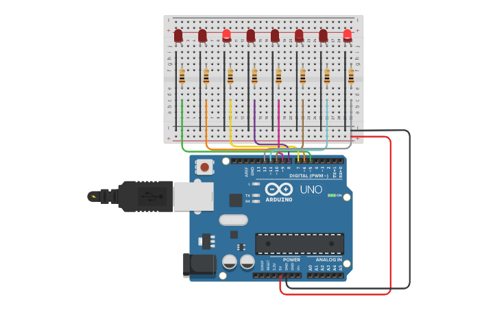 Circuit design Copy of Multiple LEDs | Tinkercad