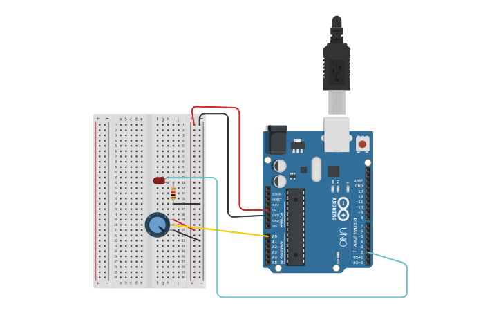 Circuit design Potentiometer LED Brightness - Tinkercad