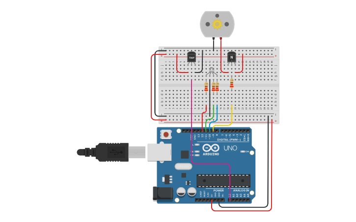 Circuit design Copy of Ventilador con sensor de temperatura - Tinkercad Circuit design Copy of Ventilador con sensor de temperatura - Tinkercad