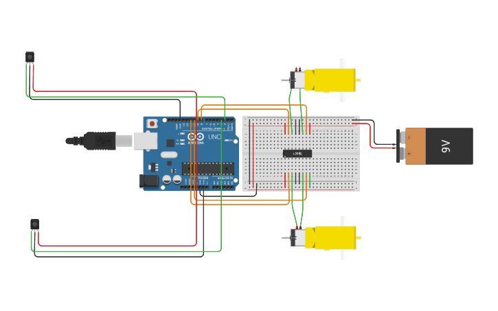 Circuit design carro seguidor de linea - Tinkercad