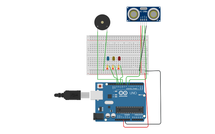 Circuit design SENSOR DE REVERSA - Tinkercad