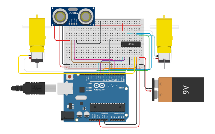 Circuit design Carrito Evasor de Obstaculos - Tinkercad