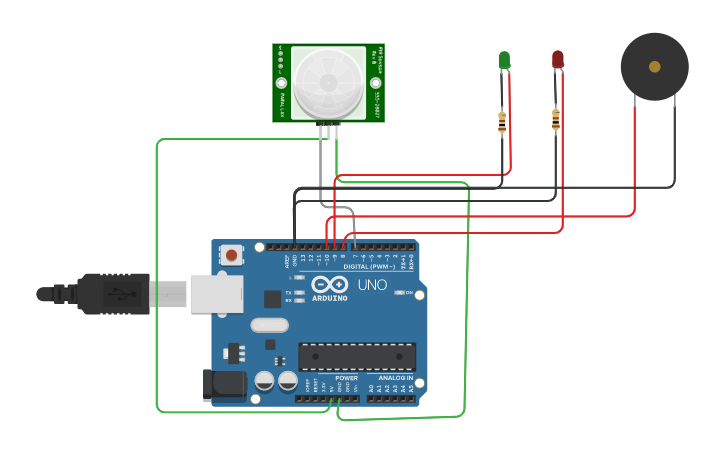 Circuit design PIR SECURITY | Tinkercad