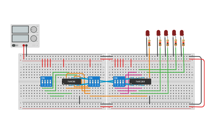 Circuit design BIT BINARY ADDER/SUBTRACTOR - Tinkercad